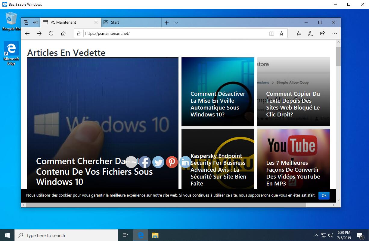 Activer la fonctionnalité Sandbox (Bac à sable Windows) sur la mise à ...